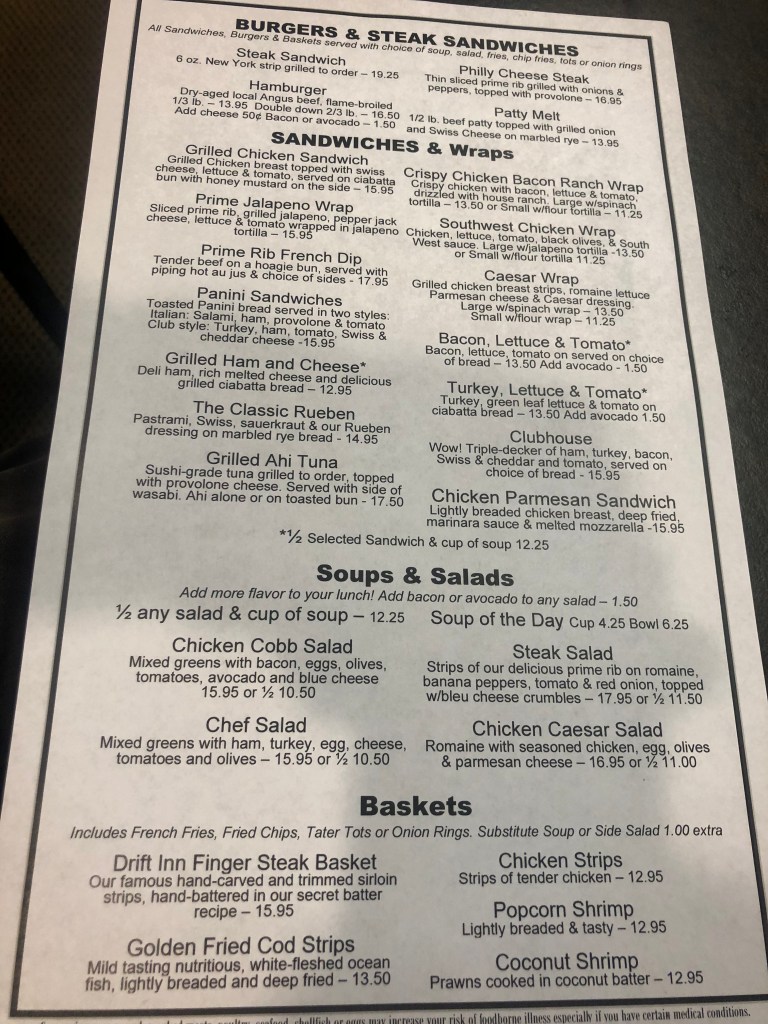 Lunch Menu – The Drift Inn